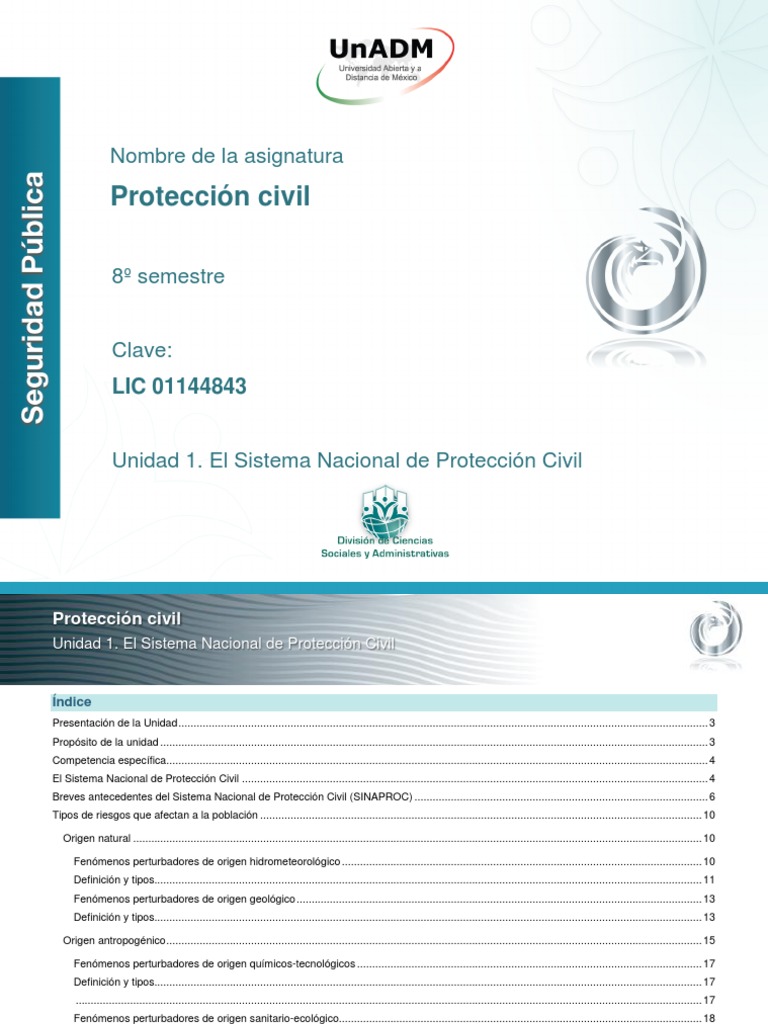 Unidad 1 El Sistema Nacional de Proteccion Civil | PDF | Defensa Civil | Temblores