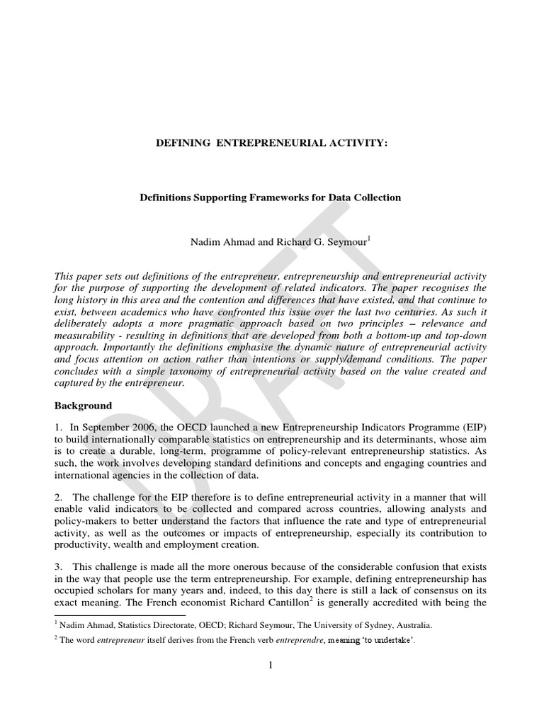 Defining Entrepreneurial Activity | PDF | Entrepreneurship | Resource