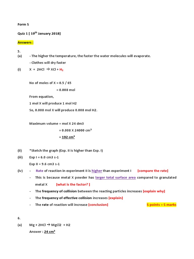 Form 5 Quiz 1 (19 January 2018) Answers:: Rate Higher Larger Total ...