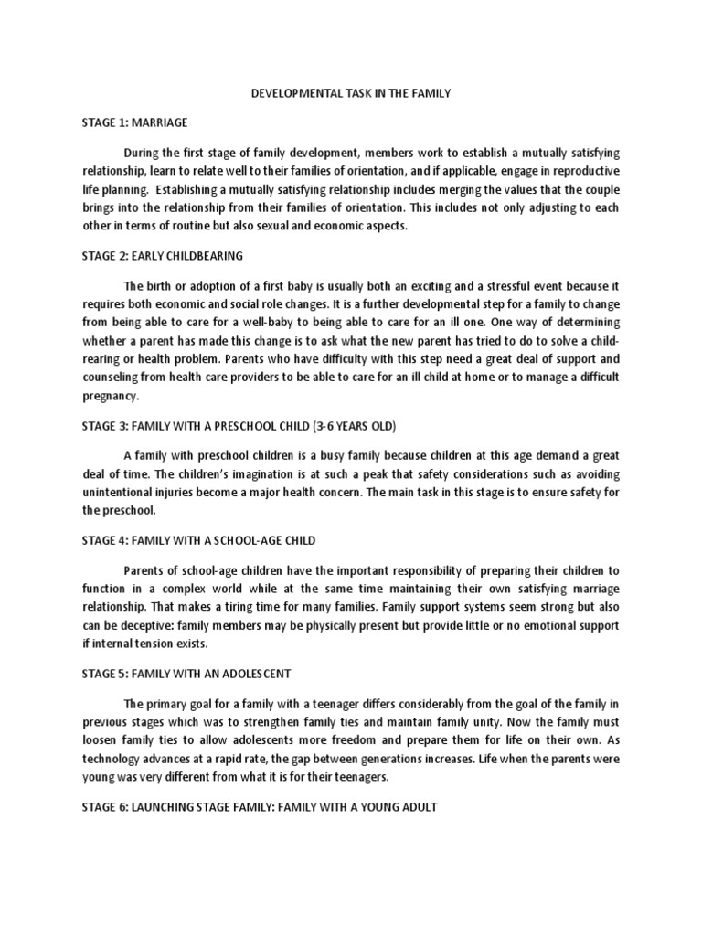 Duvall's Family Life Cycle Stages | PDF | Adolescence | Parent