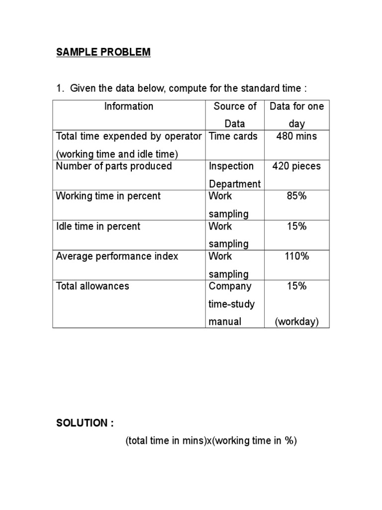 Sample Problems Work Sampling | PDF | Working Time | Sample Size ...