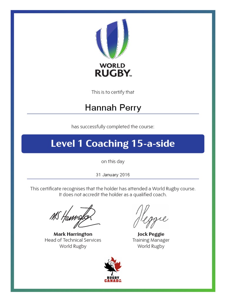 Level 1 Coaching 15-A-Side Certificate 2016-01-31 | PDF