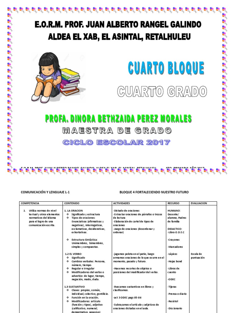 Planificacion Cuarto Primaria | PDF | Oración (Lingüística ...
