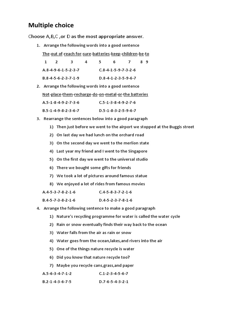 Multiple Choice: Choose A, B, C, or D As The Most Appropriate Answer ...