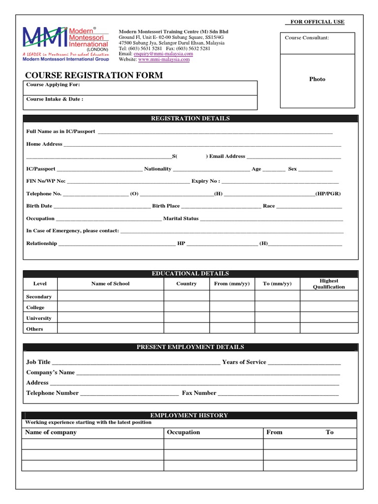 Course Registration Form Template | PDF | Identity Document | Government