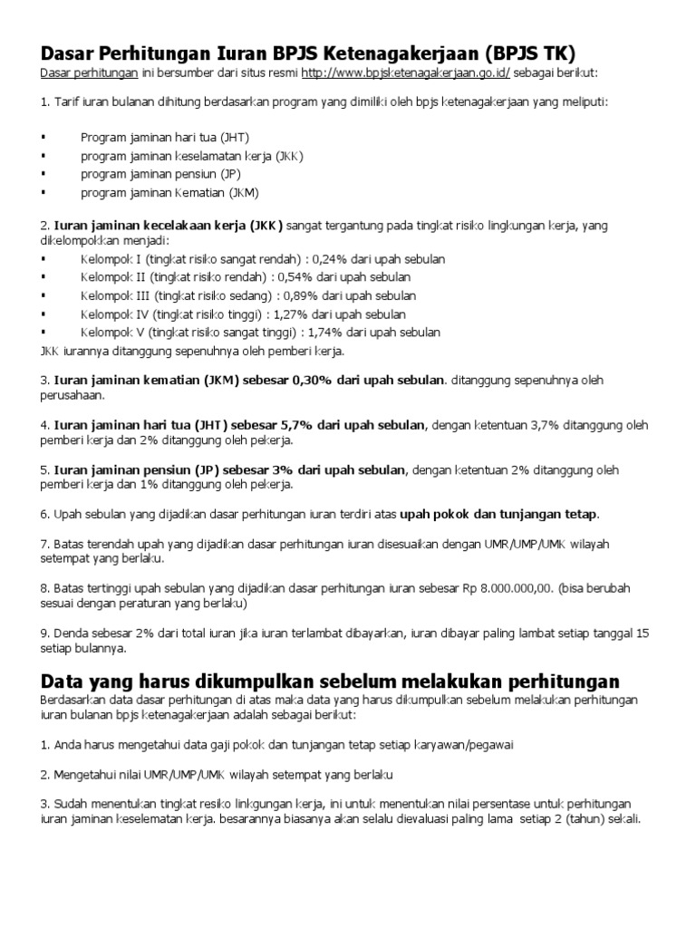 Dasar Perhitungan Iuran BPJS Ketenagakerjaan | PDF