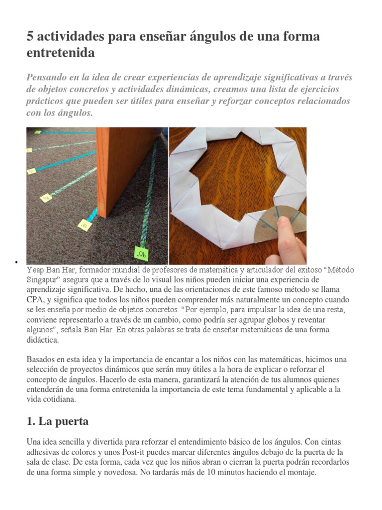Actividades Didácticas para Enseñar Ángulos | PDF | Enseñanza de ...