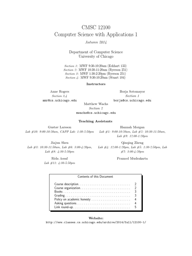 CMSC 12100 Computer Science With Applications 1: Autumn 2014 Department ...