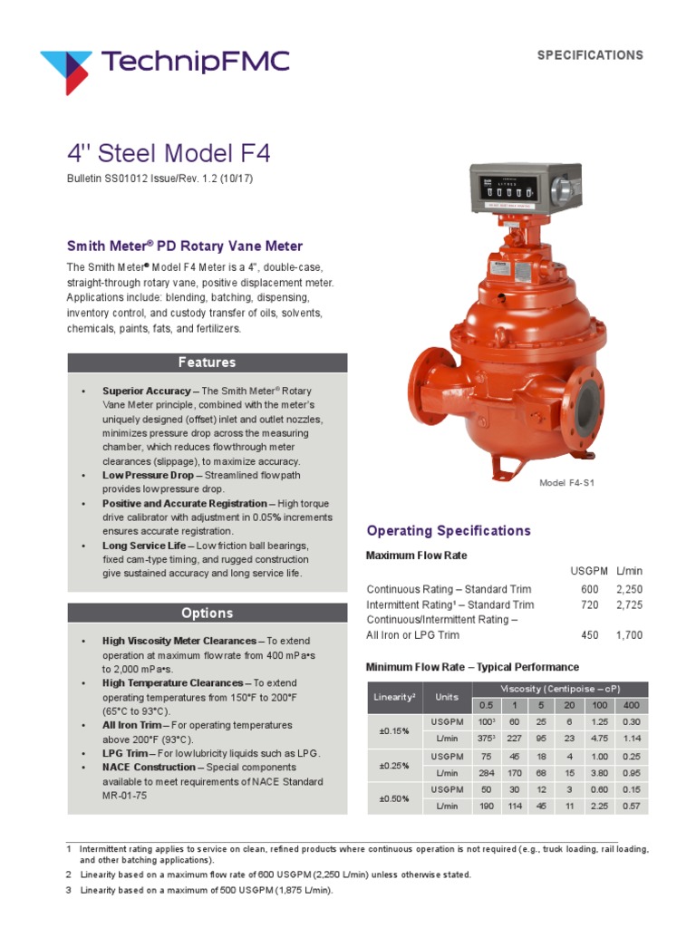 4" Steel Model F4: Smith Meter PD Rotary Vane Meter | PDF | Viscosity ...