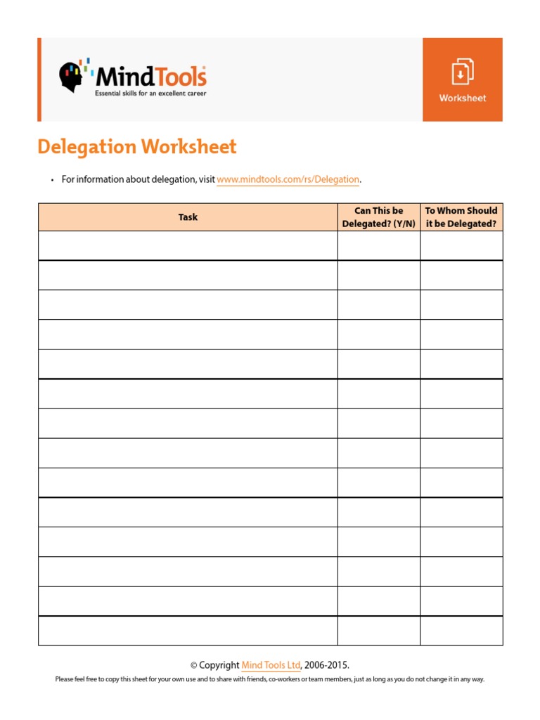 Delegation Worksheet: - For Information About Delegation, Visit | PDF