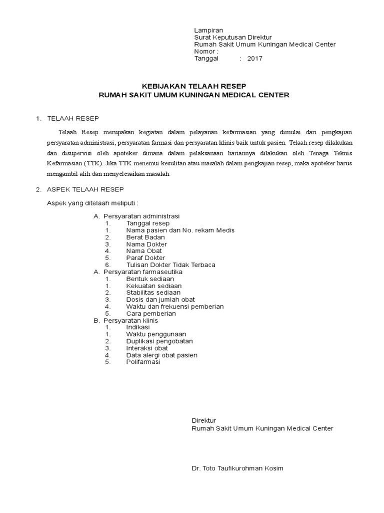 Kebijakan Telaah Resep RSU Kuningan | PDF