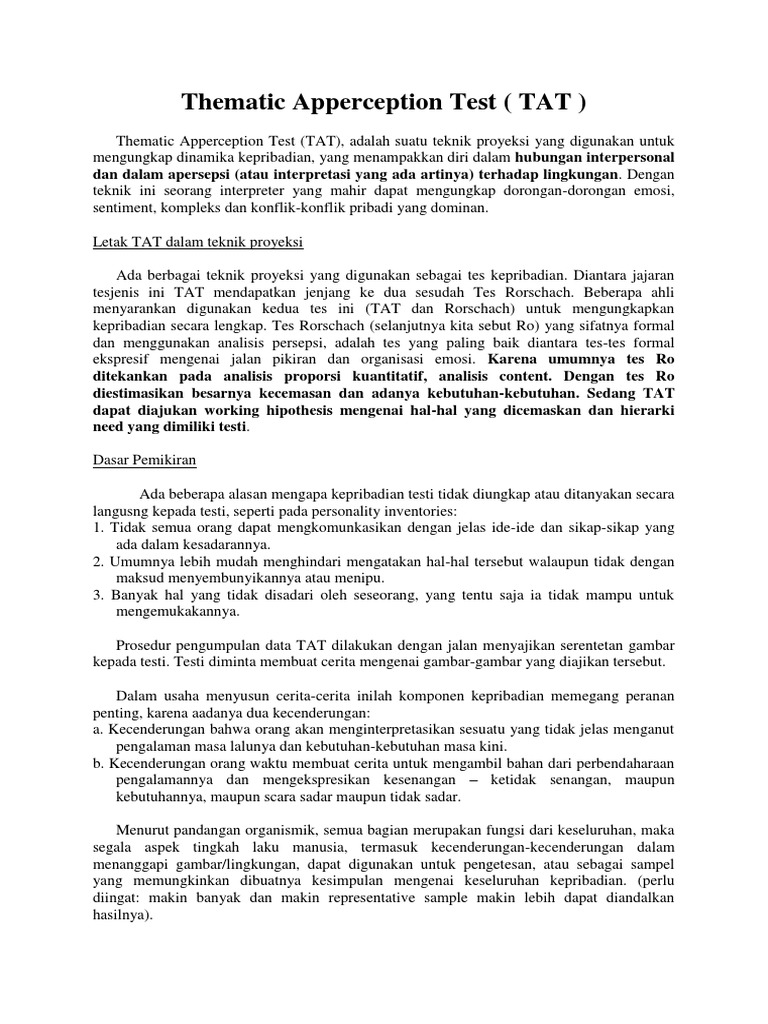 Thematic Apperception Test (TAT) | PDF