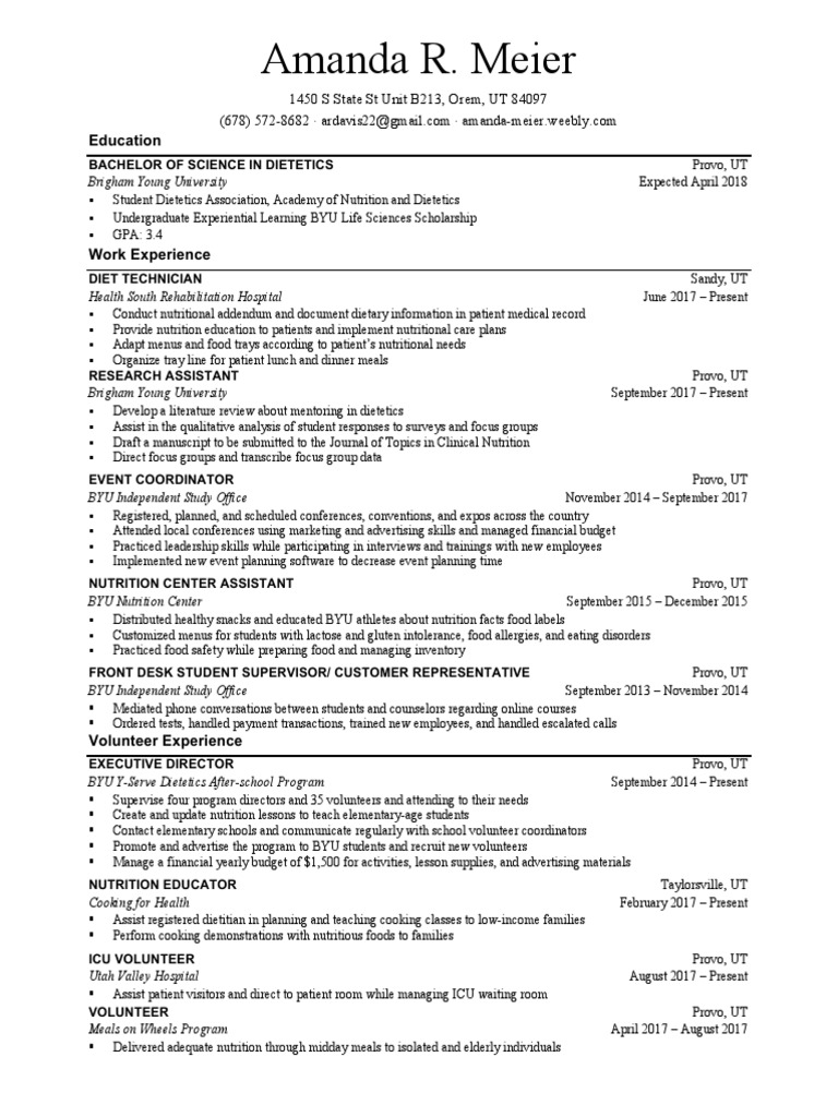 Amanda Meier Official Resume | PDF | Dietitian | Nutrition