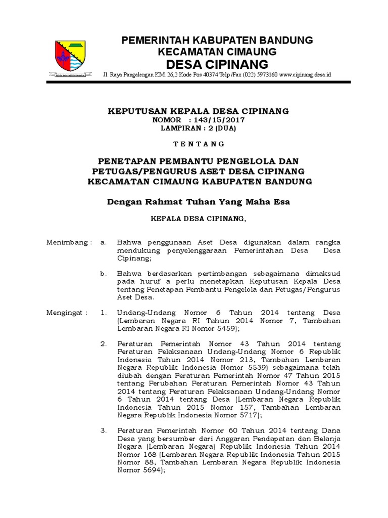 SK Pengelola Aset Desa | PDF