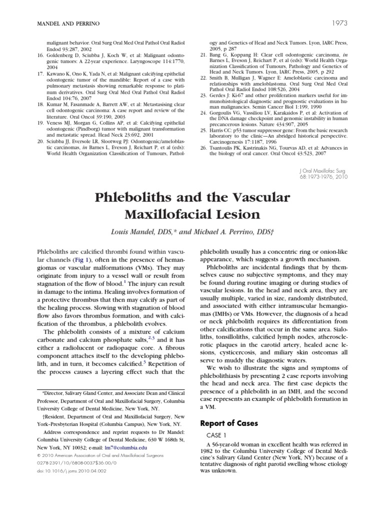 Phleboliths and The Vascular Maxillofacial Lesion | PDF | Neoplasms ...