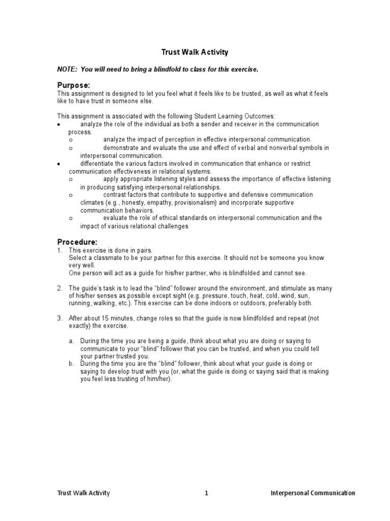 Trust Walk Activity 1 Interpersonal Communication | PDF | Interpersonal ...