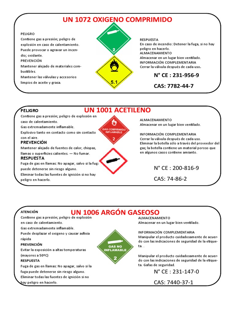 Un 1072 Oxigeno Comprimido: #CE: 231-956-9 CAS: 7782-44-7 | PDF | Gases ...
