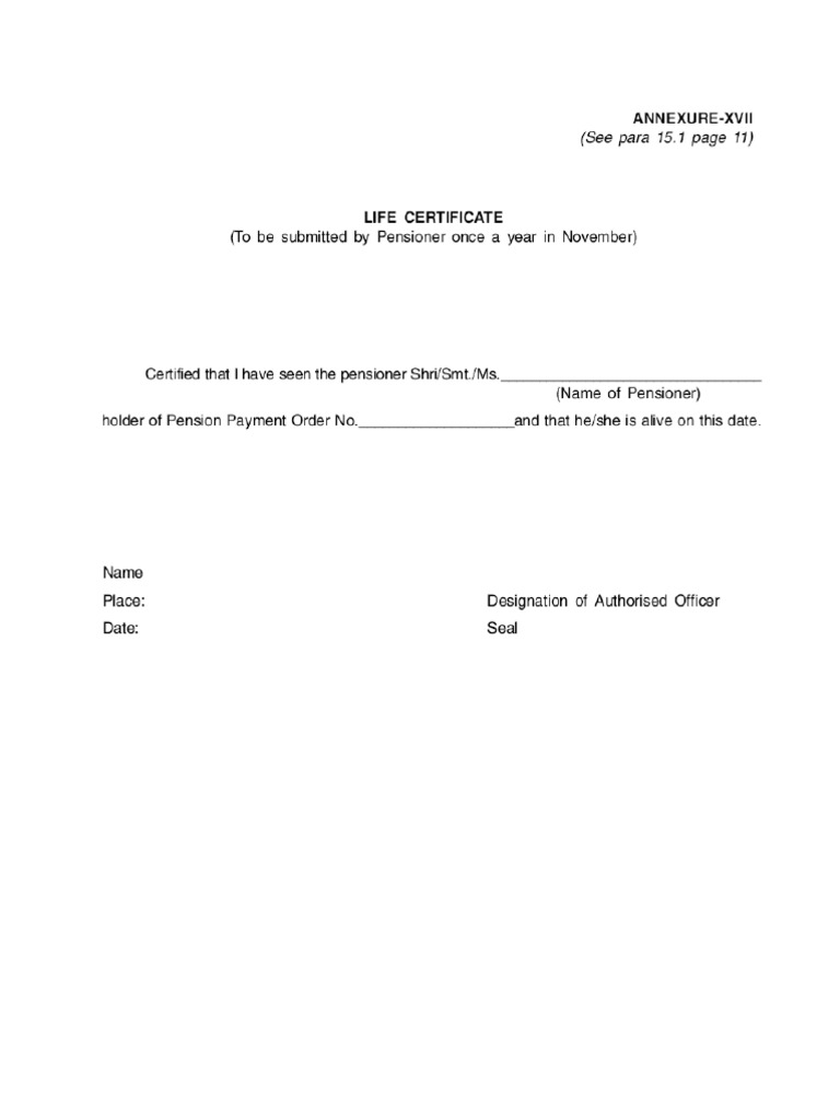 Life Certificate Annex Xvii | PDF