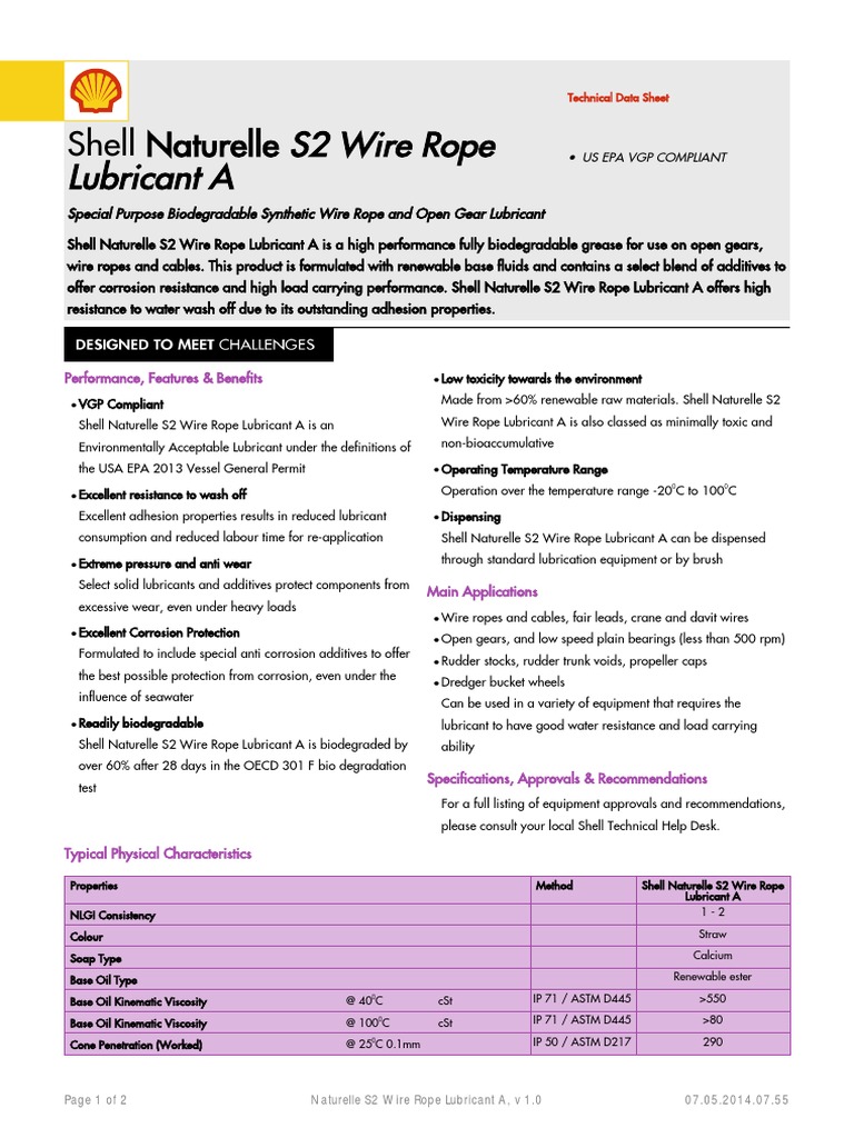 Shell Naturelle S2 Wire Rope Lubricant | PDF | Lubricant | Viscosity