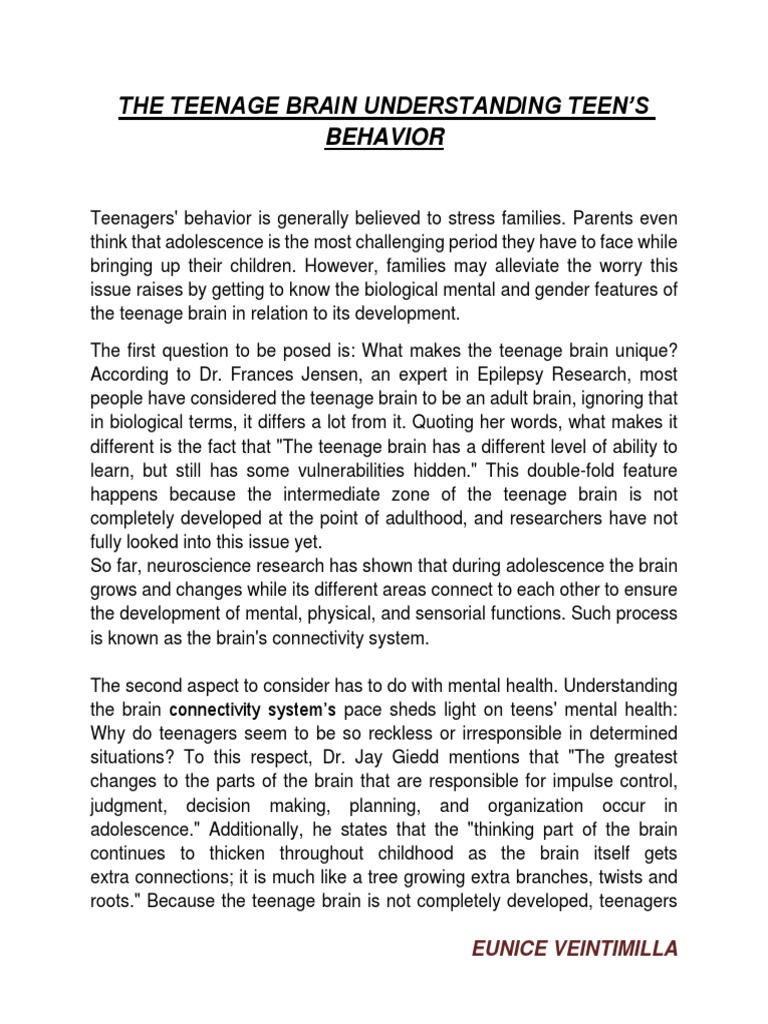 Understanding Teenage Brain Behavior | PDF | Adults | Mind