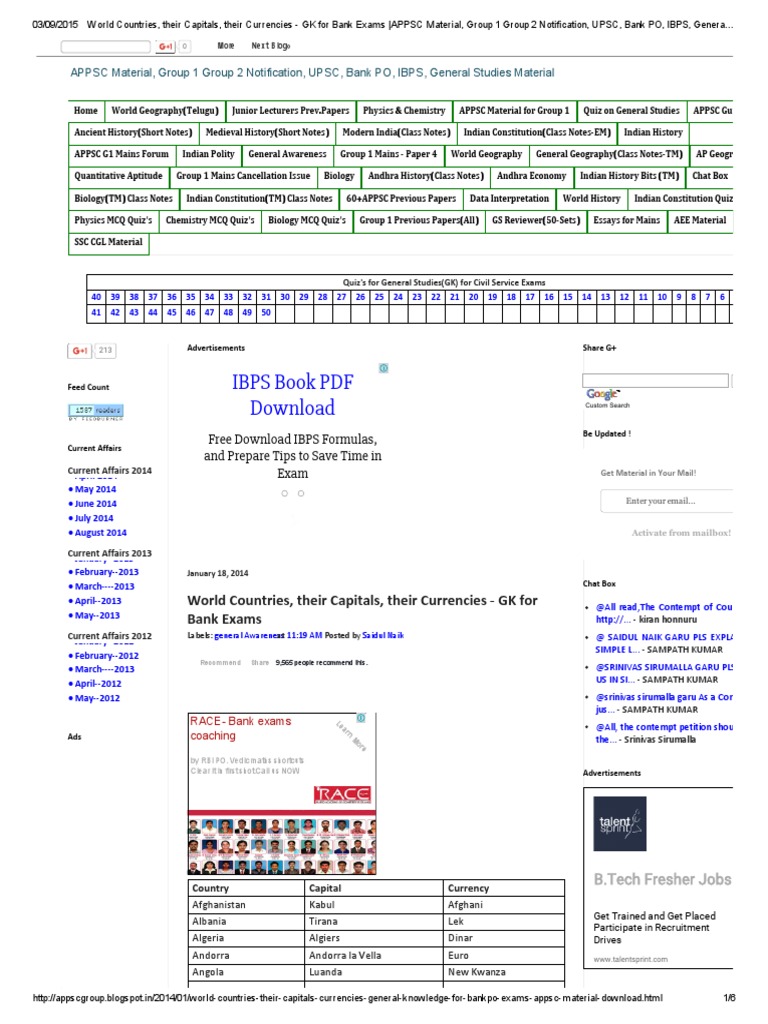 Ibps Book PDF Download: World Countries, Their Capitals, Their ...