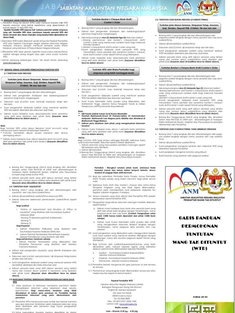 Garis Panduan Permohonan Tuntutan WTD | PDF