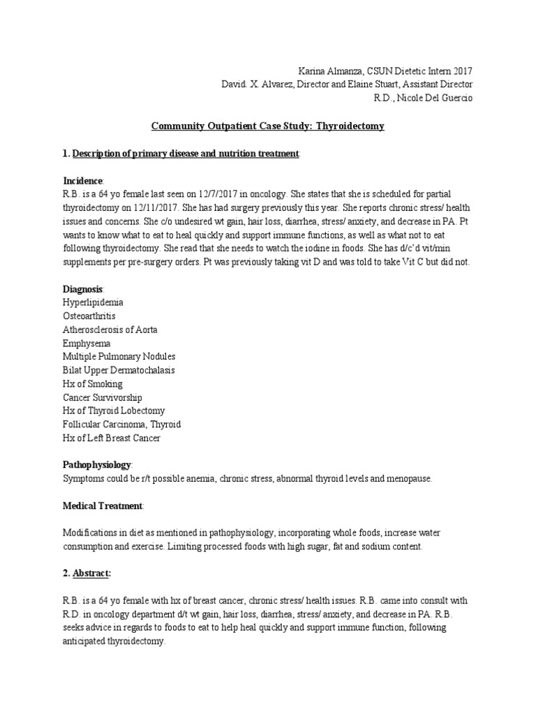 Case Study Thyroidectomy | PDF | Rtt | Thyroid