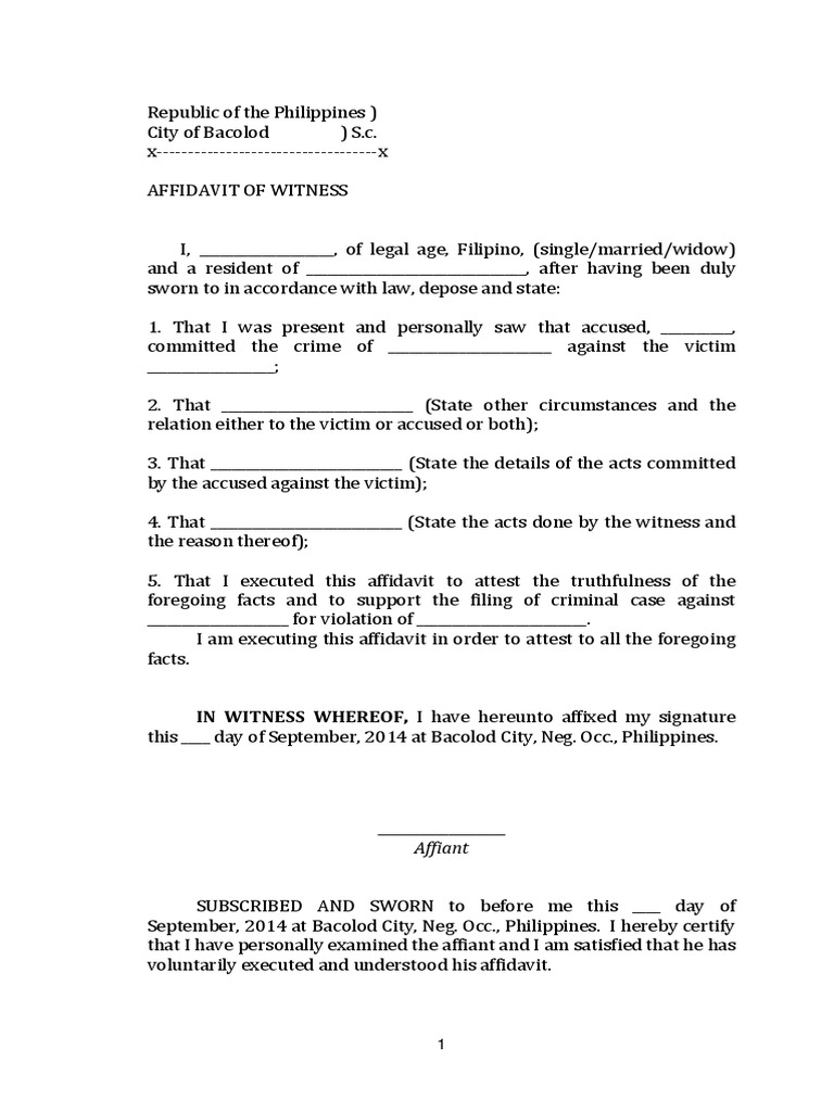 Witness Affidavit Template | PDF