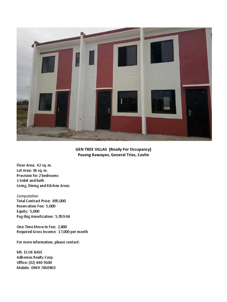 GEN TREE VILLAS (Ready For Occupancy) Pasong Kawayan, General Trias ...