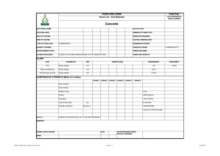 Concrete Checklist | PDF | Concrete | Building Materials