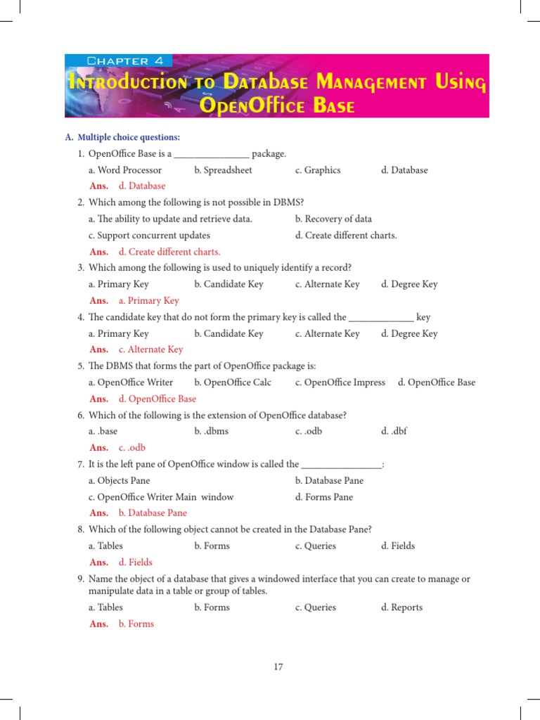 Introduction To Database Management Using Openoffice Base: A. Multiple Choice Questions | PDF ...