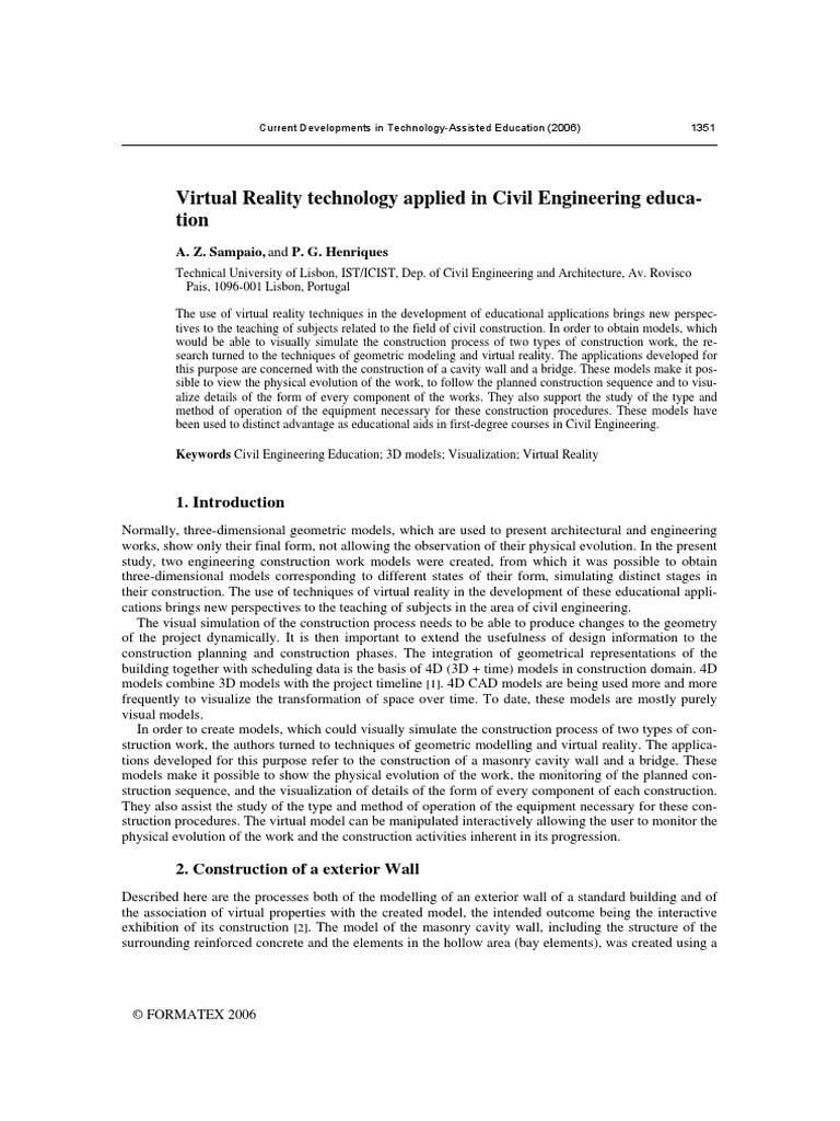 Virtual Reality Technology Applied in Civil Engineering Educa-Tion ...