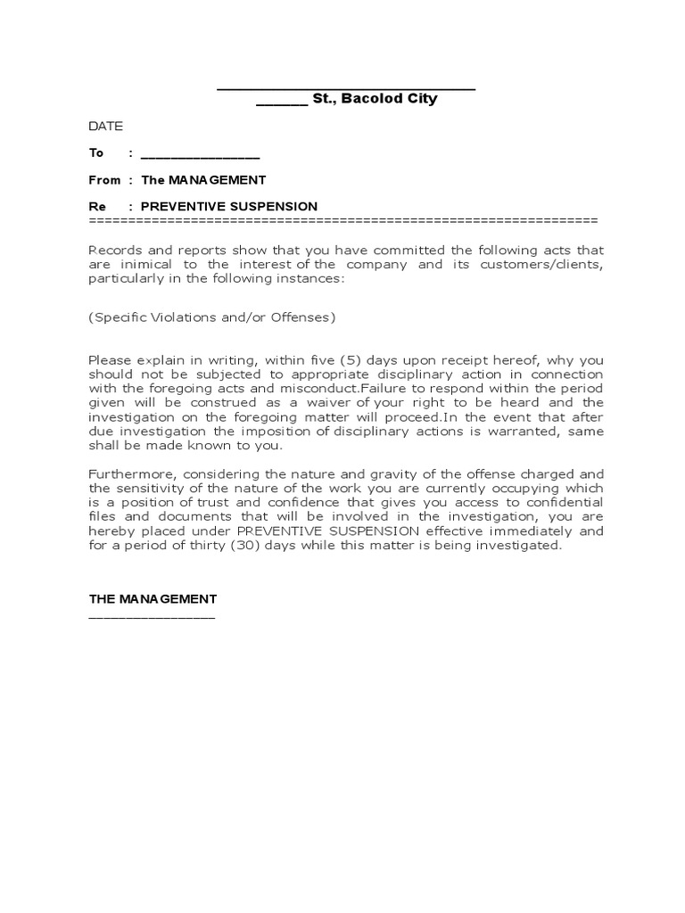 Preventive Suspension Template | PDF