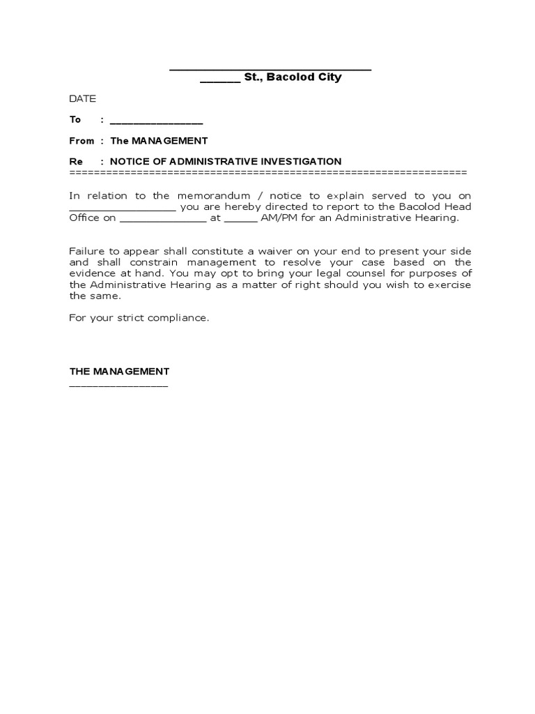 Notice of Admin Investigation Template | PDF | Common Law | Government ...