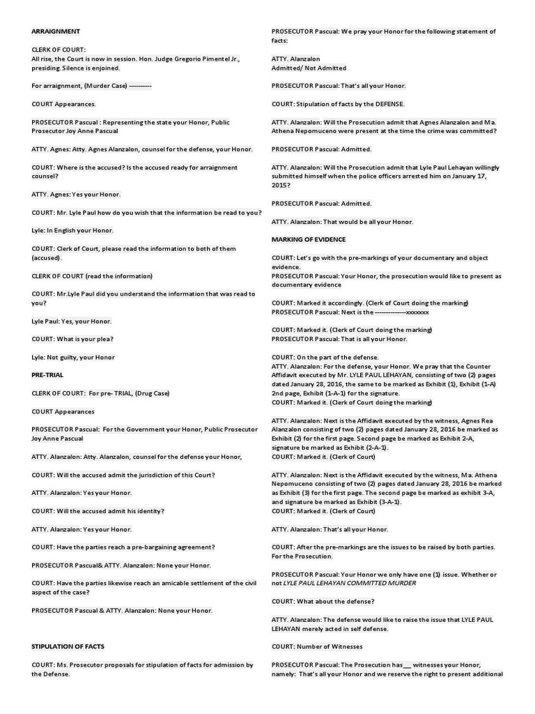 Practice Court - Murder Script | PDF | Prosecutor | Judge