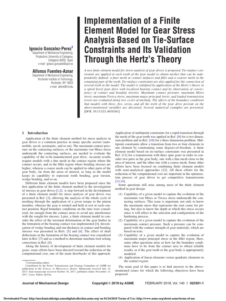 Implementation of A Finite Element Model For Gear Stress Analysis Based On Tie-Surface ...