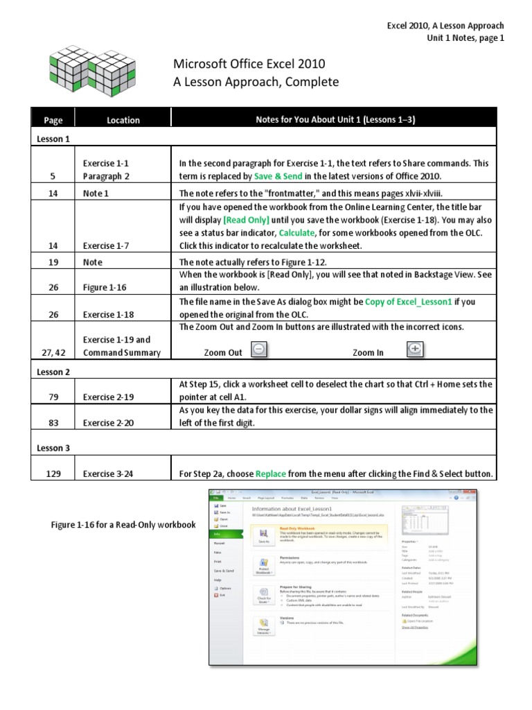 Microsoft Office Excel 2010 A Lesson Approach, Complete: Location Notes ...