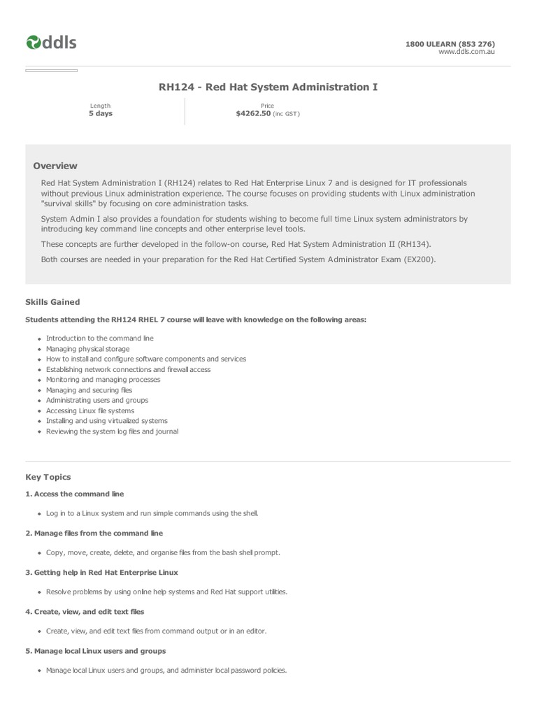 RH124 Red Hat System Administration I | PDF | System Administrator | Linux