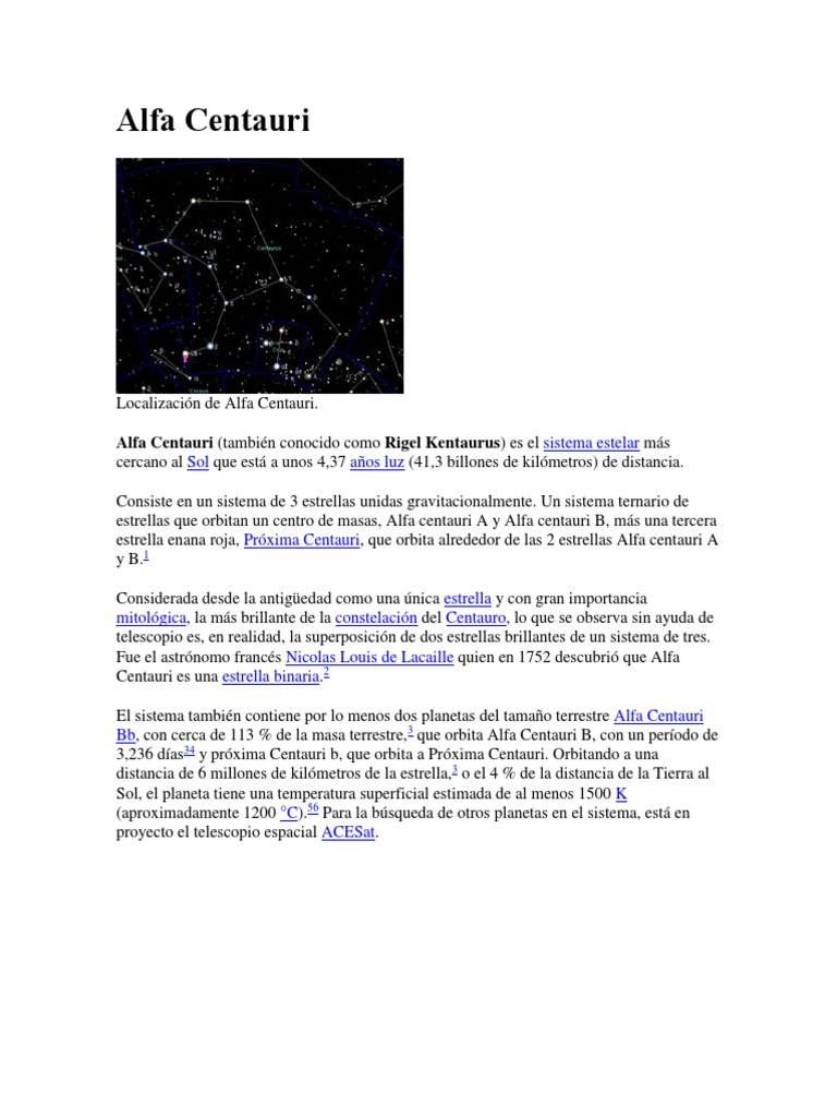 Alfa Centauri: Sistema Estelar Cercano | PDF | Astronomía | Espacio ...