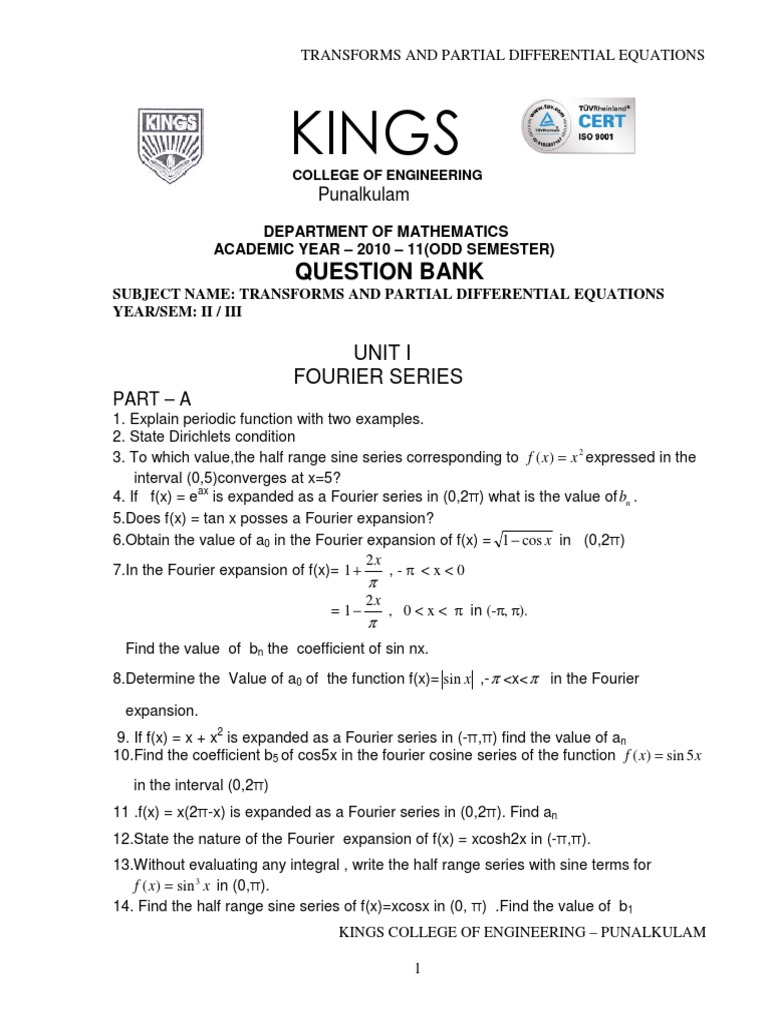 Tpde QB PDF | PDF | Fourier Series | Trigonometric Functions