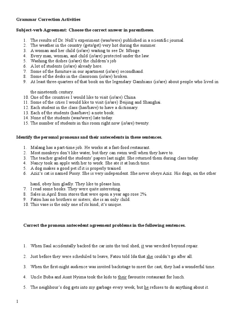 Grammar Correction Activities - 2 | PDF
