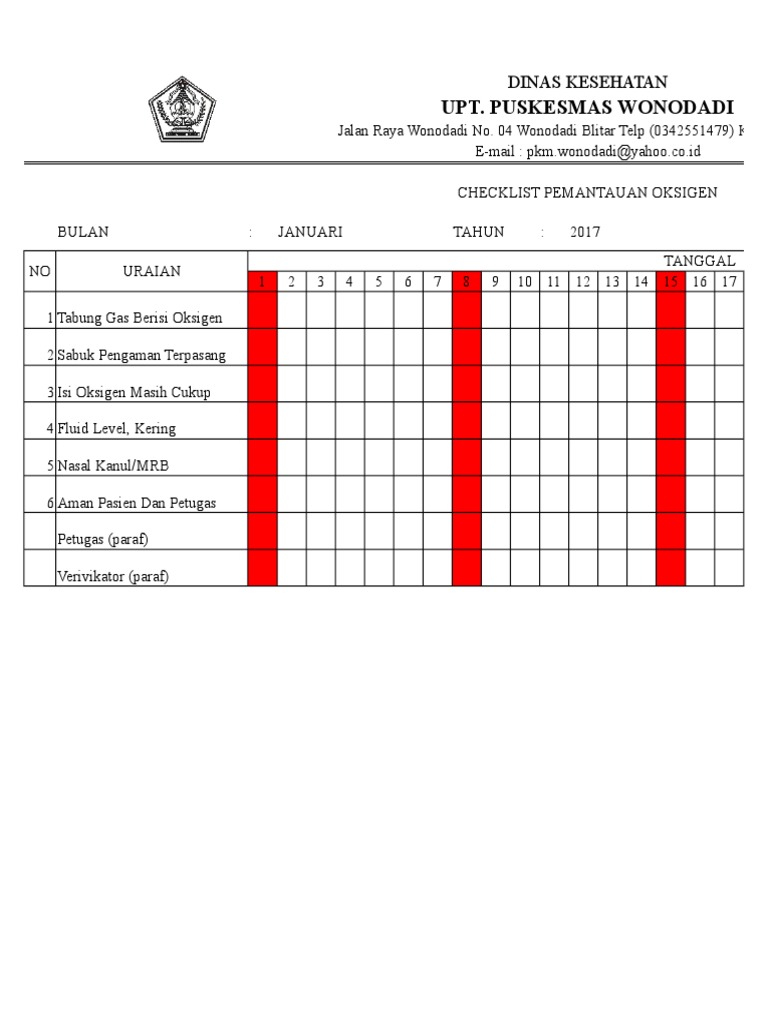 Checklist Pemantauan Tabung Oksigen | PDF