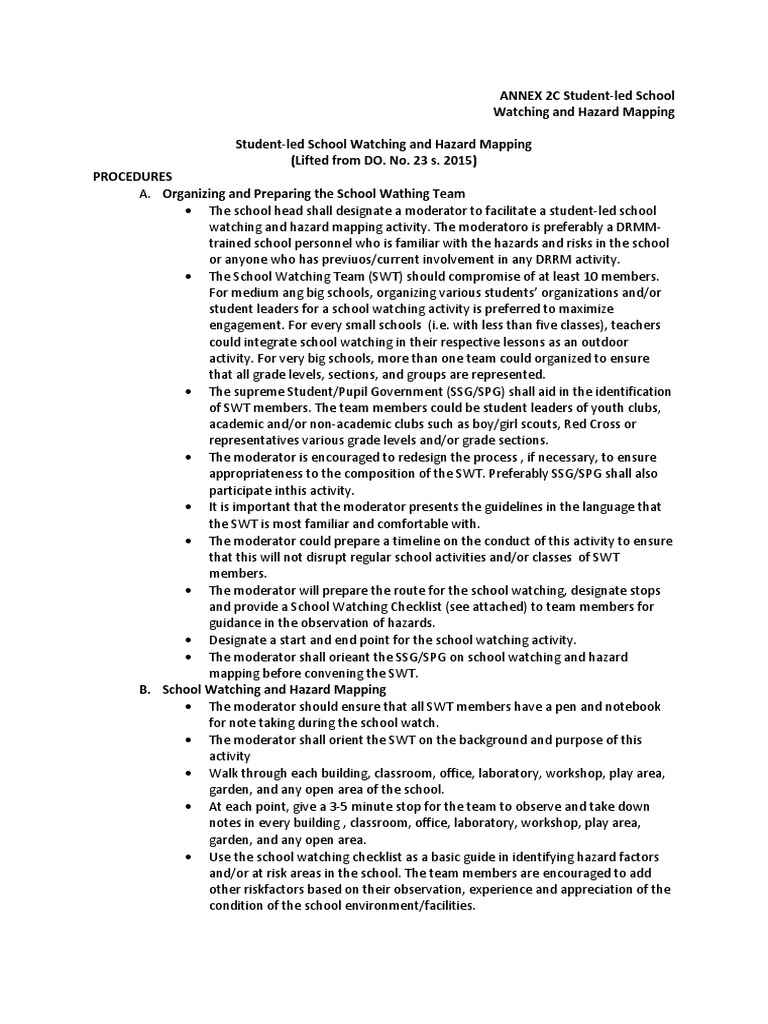 ANNEX 2C Student-Led School Watching and Hazard Mapping Student-Led ...