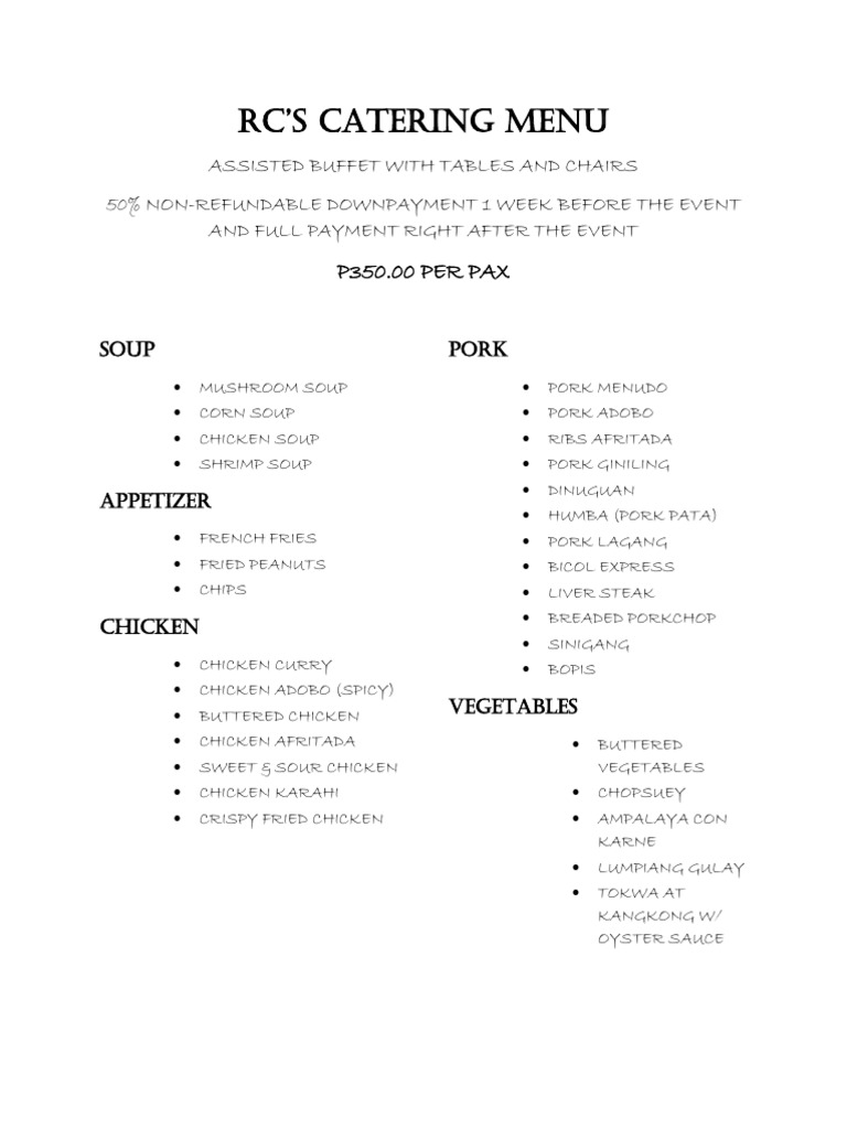 RC'S Catering Menu | PDF | Curry | French Fries