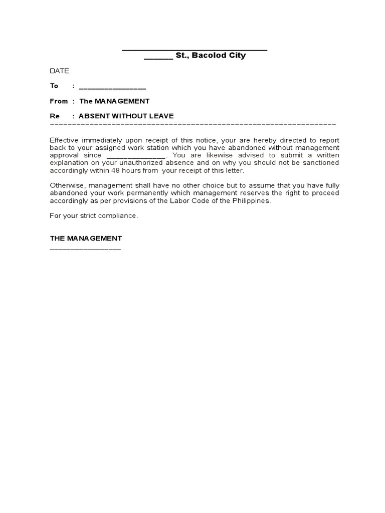 Absent Without Leave (AWOL) Template | PDF | Desertion | Government