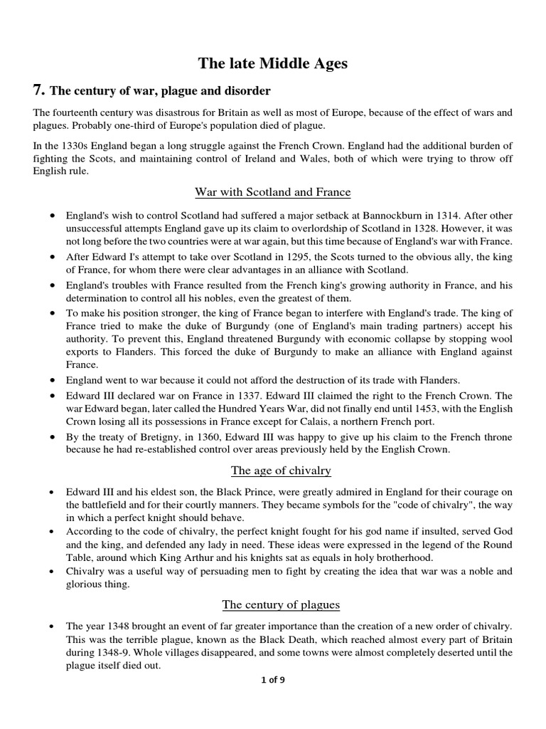 The Late Middle Ages 7.: The Century of War, Plague and Disorder | PDF ...