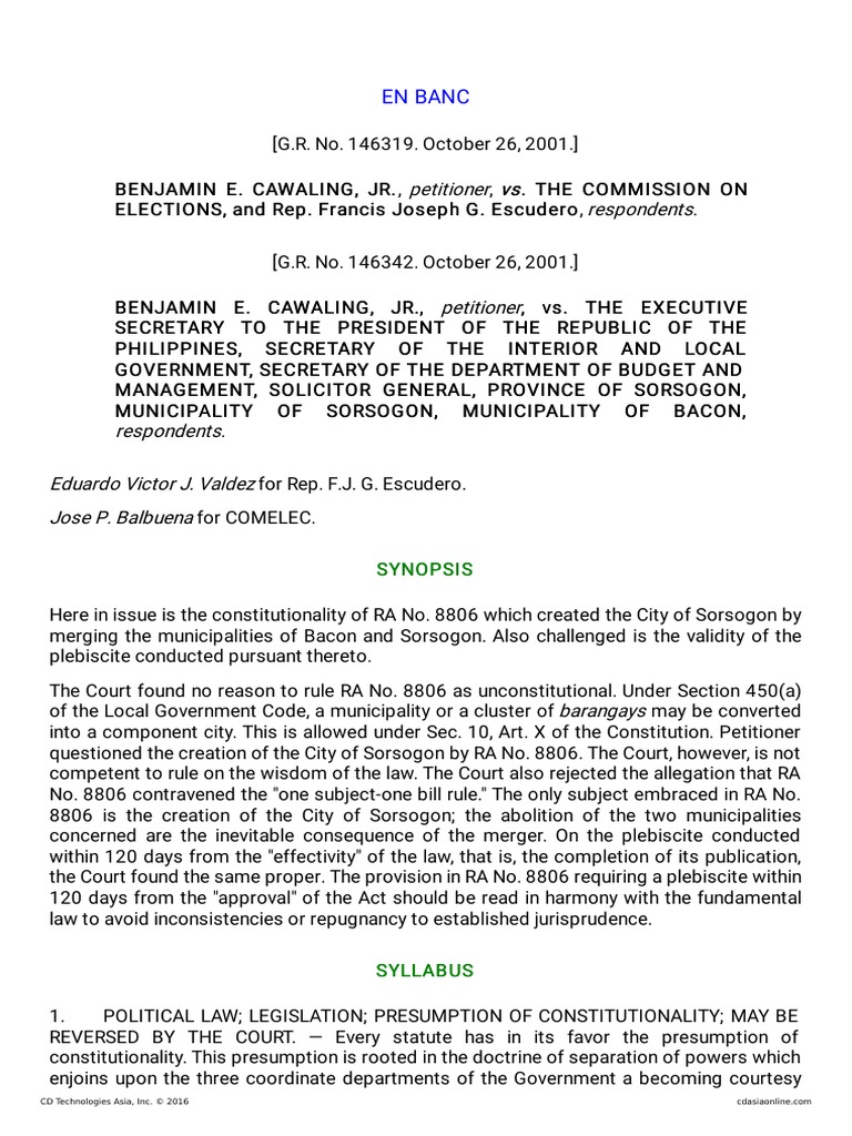 13 Cawaling Jr. v. Commission On Elections | PDF | Commission On ...