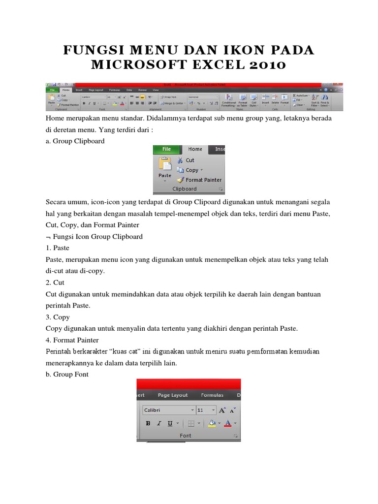 Fungsi Menu Dan Ikon Pada Microsoft Excel 2010