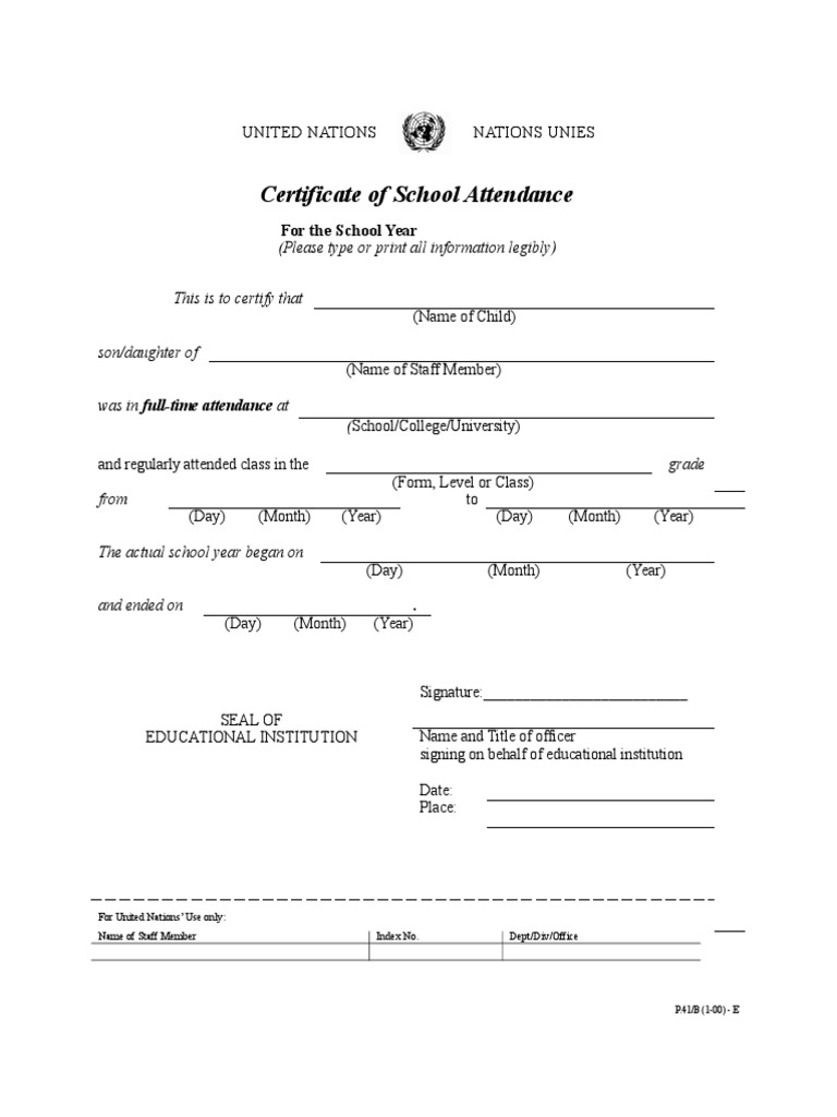 Certificate of School Attendance: United Nations Nations Unies | PDF