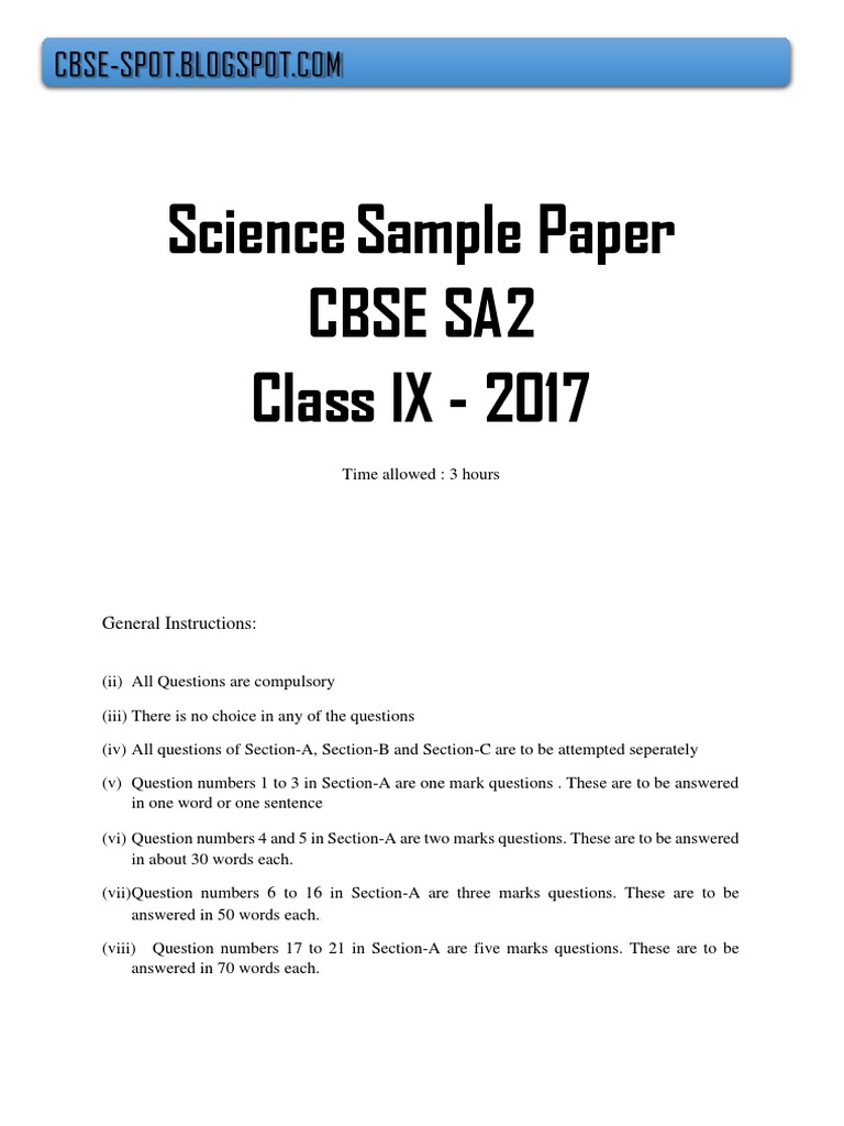 Class 9 Science Sa2 Sample Paper | PDF | Waves | Atoms